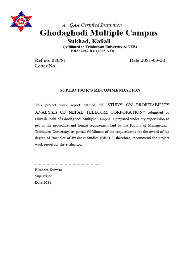 Supervisor's Recommendation of Proposal | PDF