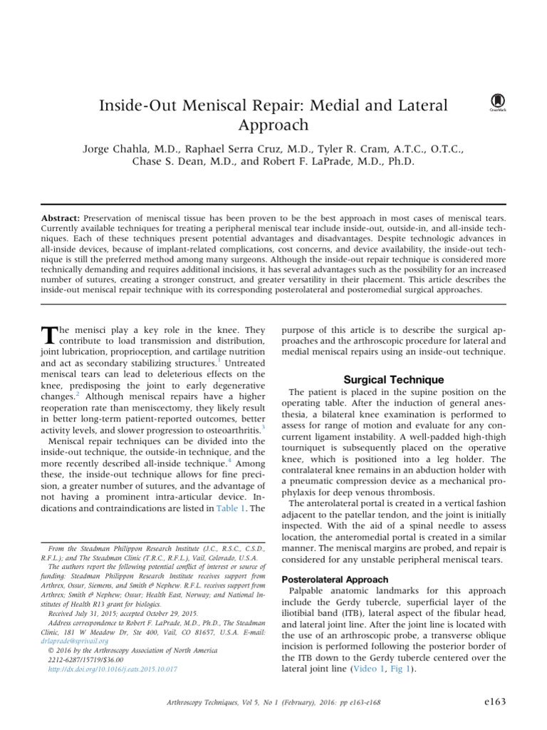 9 Inside Out Meniscal Repair Medial and Lateral Approach 466525997 ...
