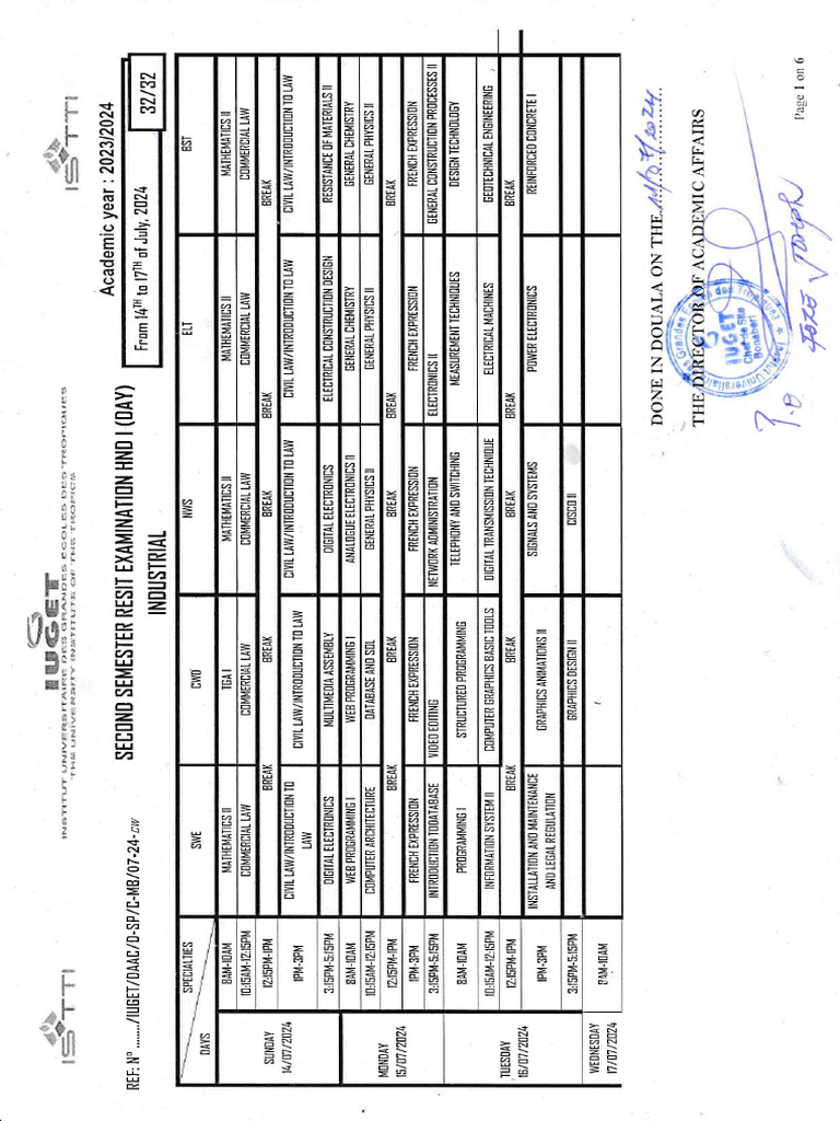 Resit Time Table HND Industrial - 20240711 - 0001 | PDF