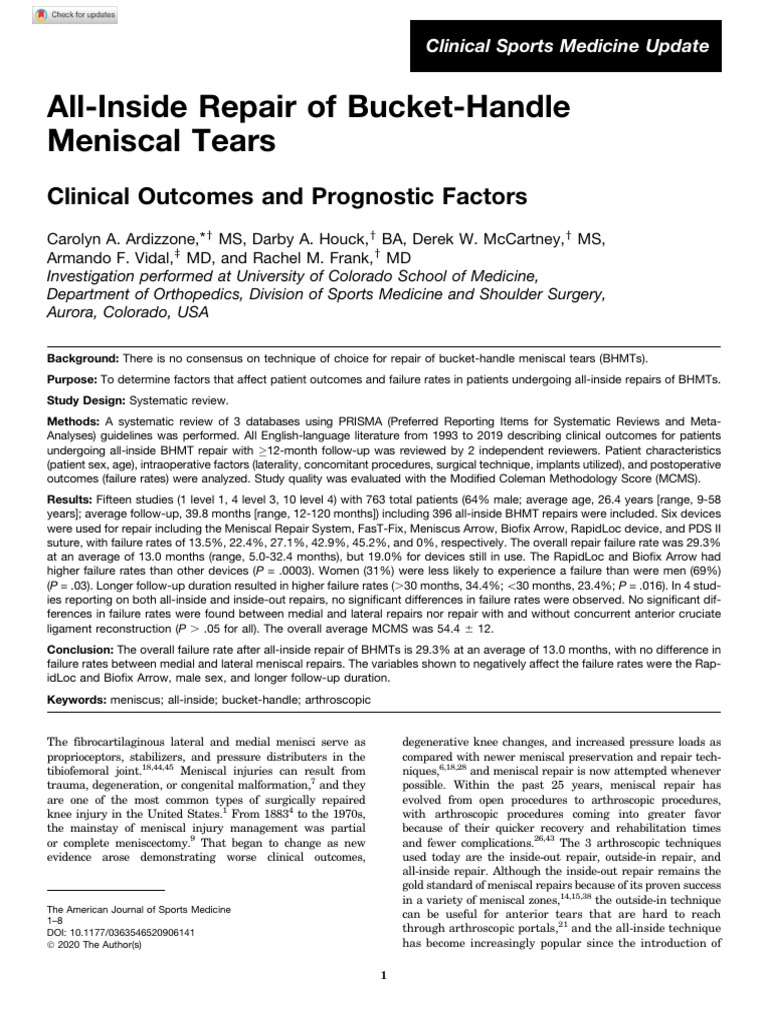 11 All Inside Repair of Bucket Handle Meniscal Tears 4202086654 | PDF ...