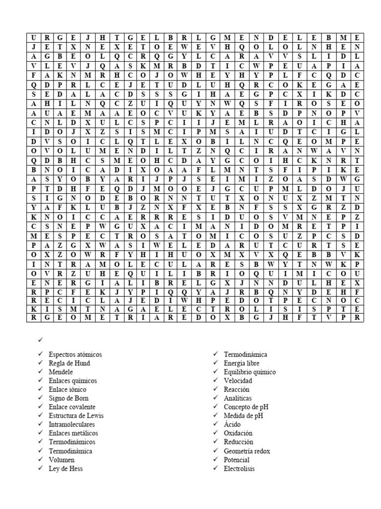 Sopa de letras de química | Descargar gratis PDF | Enlace químico | Redox