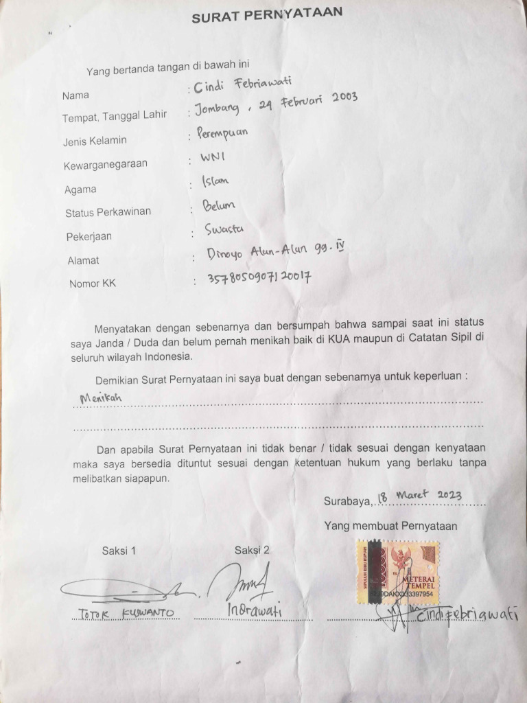 Pernyataan Materai | PDF