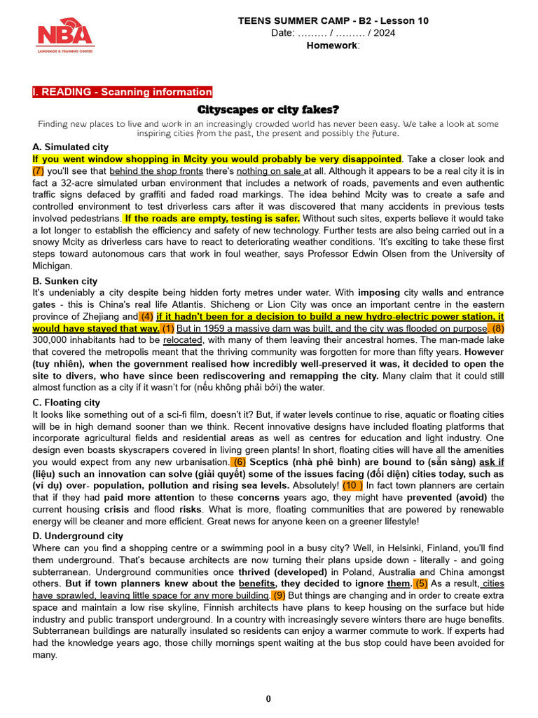 Teacher Note B2 - L10 - PQ | PDF