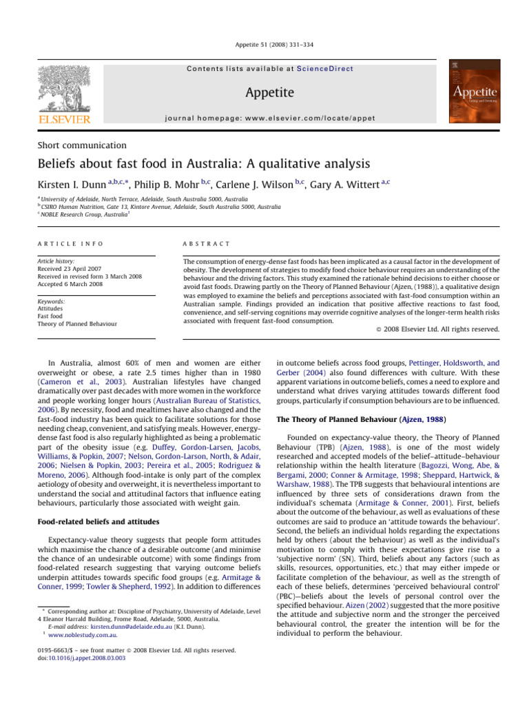 Beliefs About Fast Food in Australia: A Qualitative Analysis | PDF ...