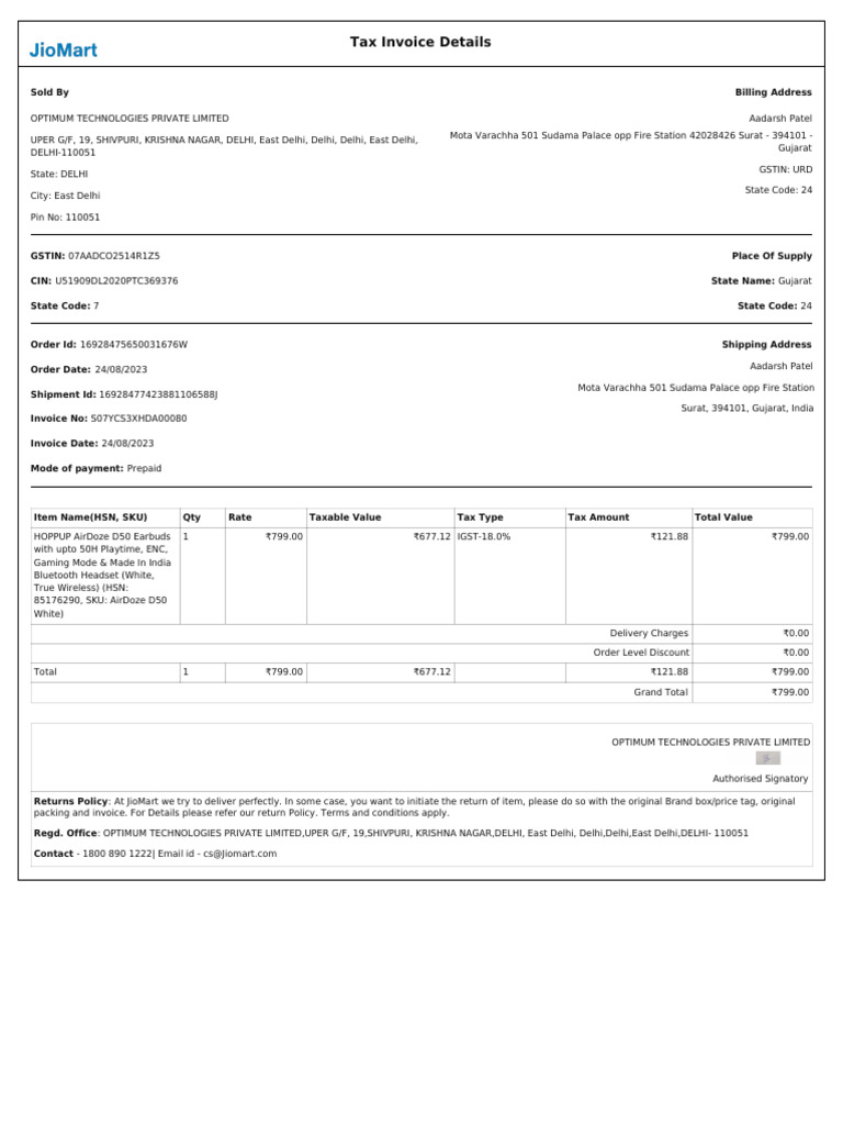 HOPPUP AirDoze D50 Earbuds Invoice | PDF | Economies | Government Finances