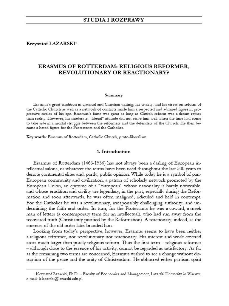 Erasmus of Rotterdam: Reform or Reaction? | PDF | Martin Luther | Bible