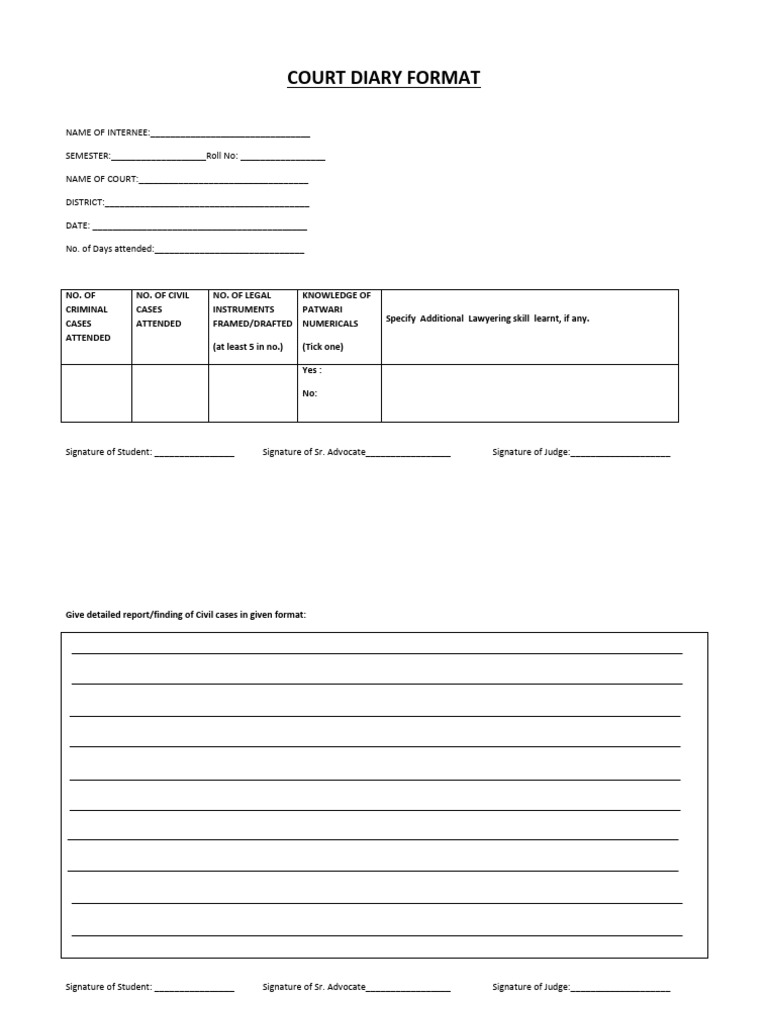 Court Diary Format for Interns | PDF