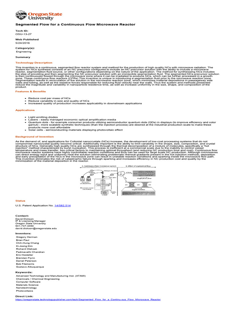 Segmented Flow For A Continuous Flow Microwave Reactor | PDF | Physical Sciences | Materials
