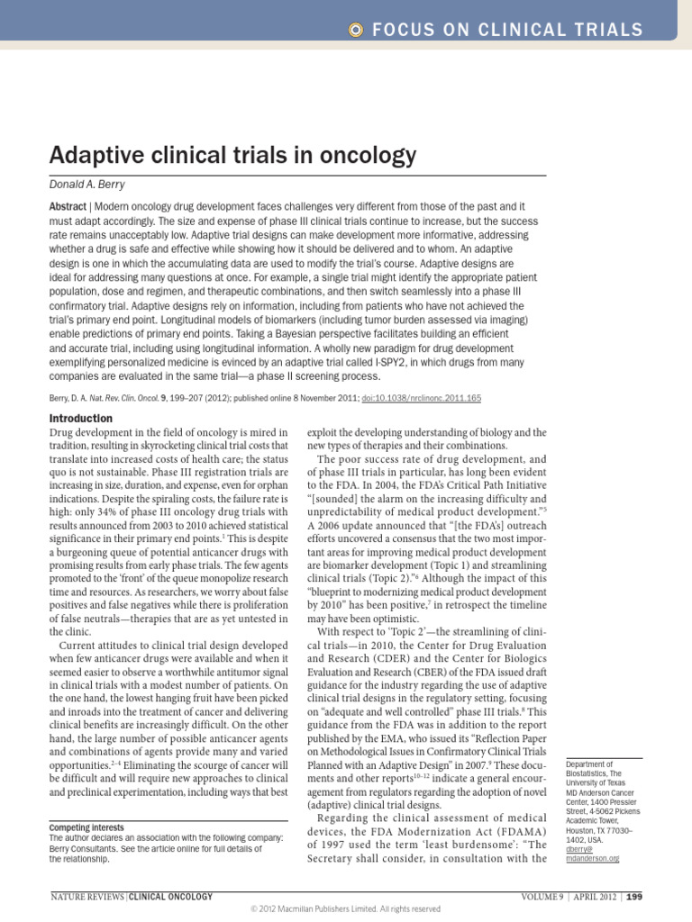 Adaptive Clinical Trials in Oncology | PDF | Clinical Trial | Biomarker
