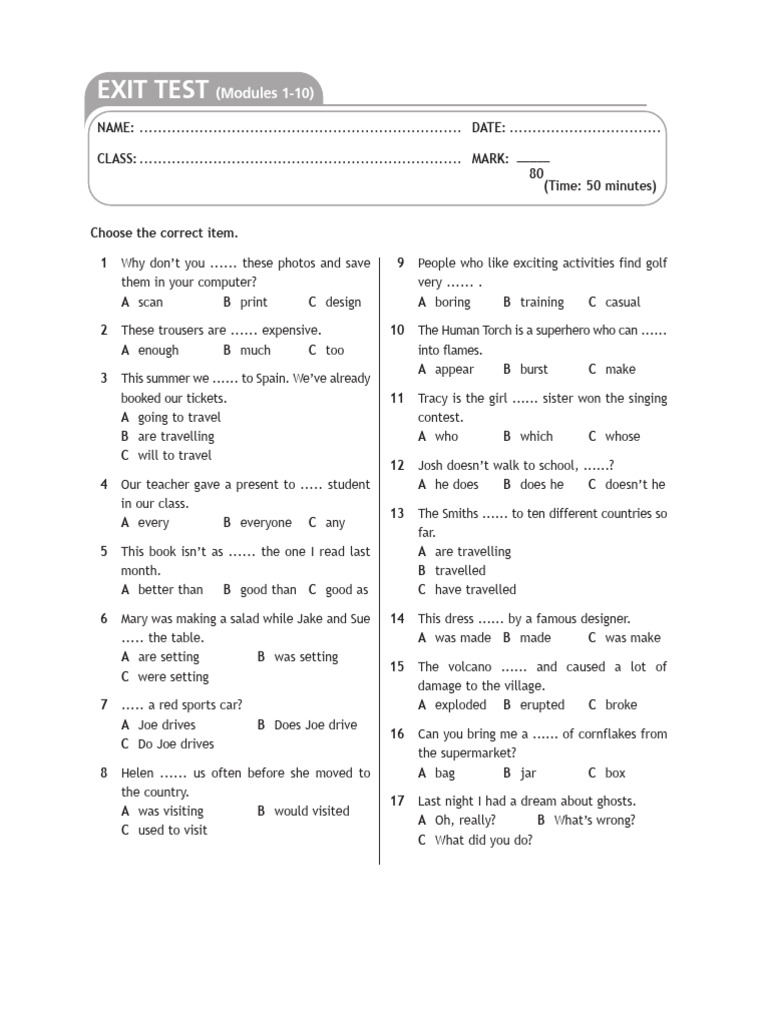 13 Exit Test (Modules 1-10) ACTION 2 | PDF