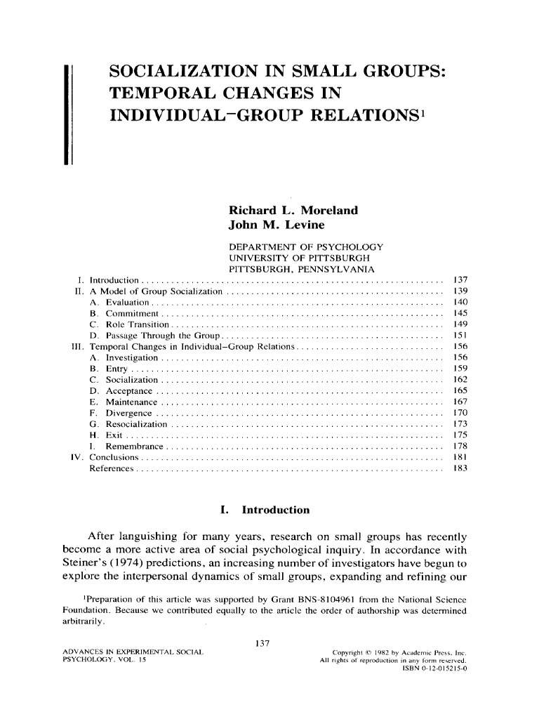 Socialization in Small Groups: Temporal Changes in Individual-Group ...