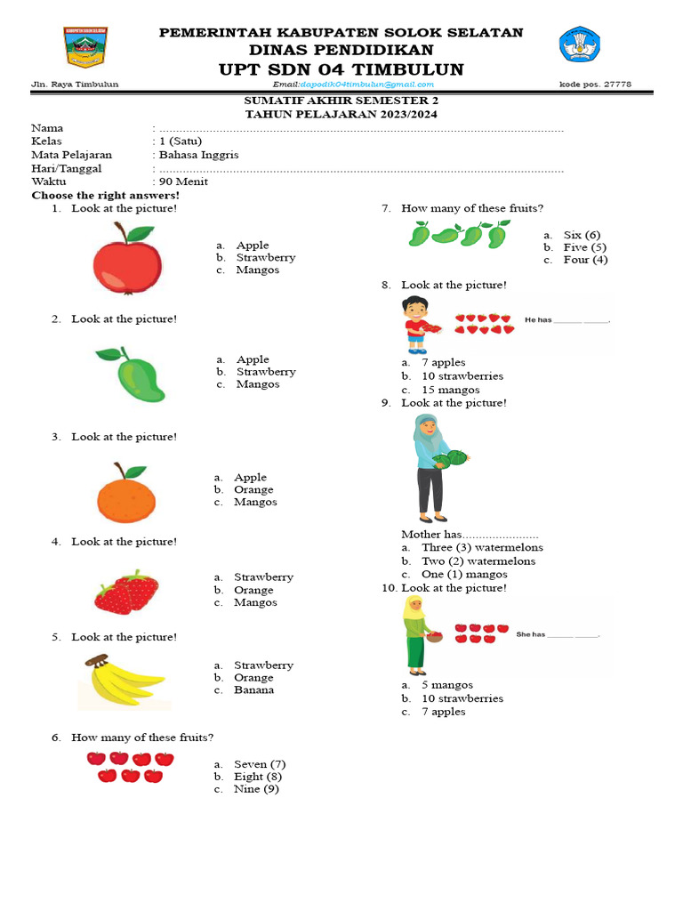 Soal Bahasa Inggris Kurikulum Merdeka Kelas 2 Kelas 1 Pdf Vegan