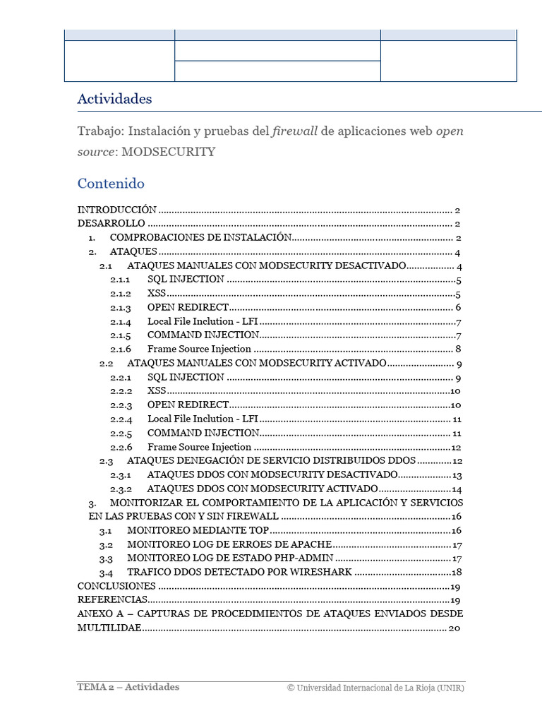 Instalación y Pruebas de ModSecurity WAF | PDF | Ataque de denegación de servicio | sistema de ...