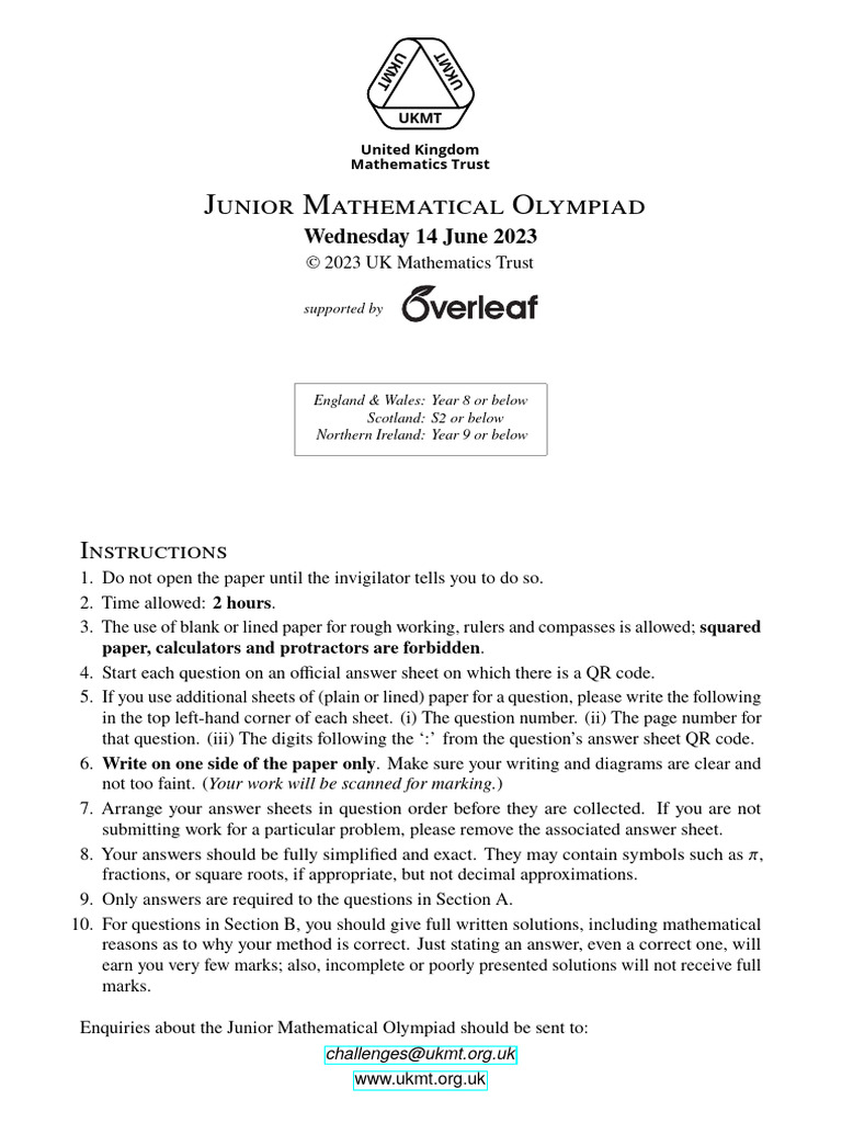 JMO_2023_Paper | PDF | Arithmetic | Elementary Mathematics