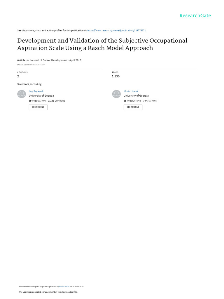 Development and Validation Ofthe Subjective OccupationalAspiration Scale Using A RaschModel ...