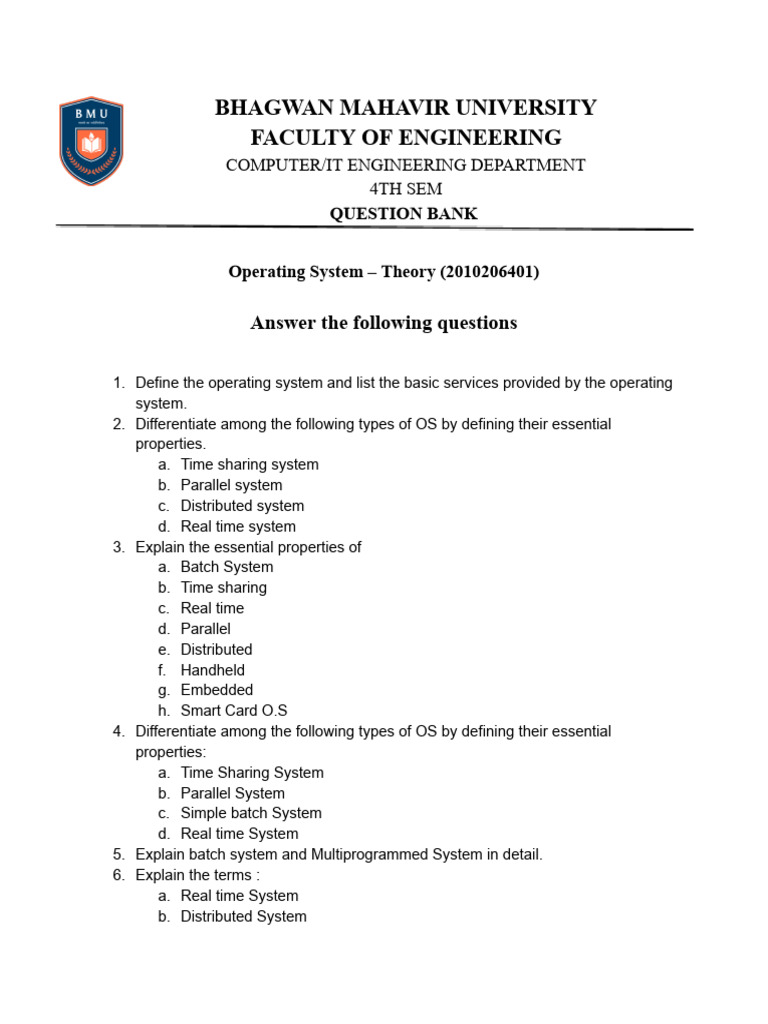 Question Bank OS | PDF | Thread (Computing) | Process (Computing)