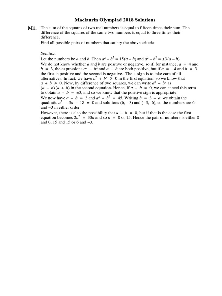 Maclaurin 2018 Solutions | PDF | Quadratic Equation | Triangle Geometry