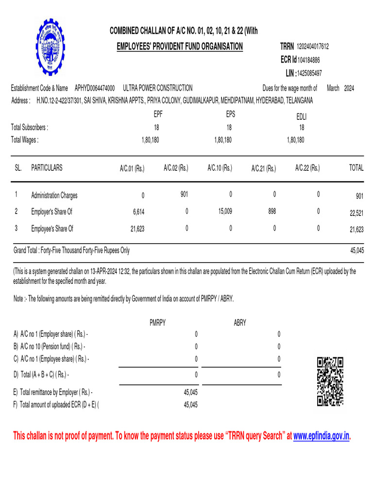 EPF Combined Challan March 2024 | PDF | Employee Benefits | Factor ...