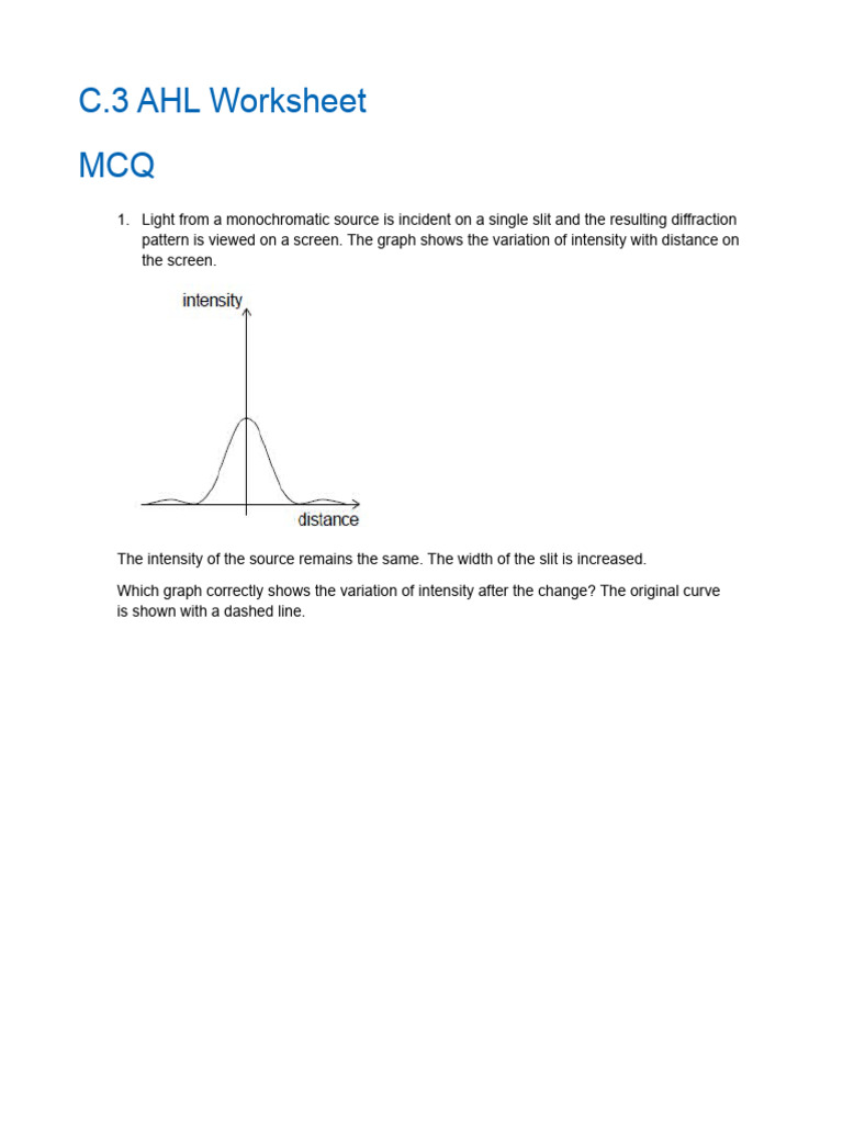 C.3 Worksheet AHL | PDF | Diffraction | Wavelength