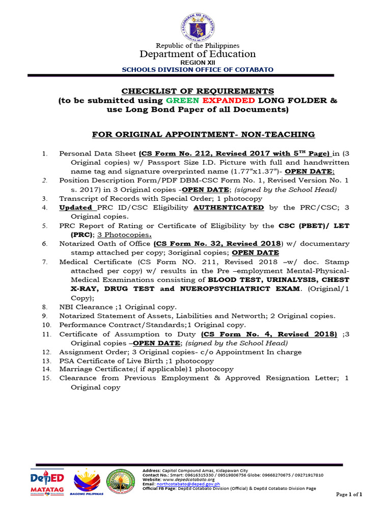 Checklist of Req - S For NEWLY HIRED - NON TEACHING | PDF | Social Science | Law