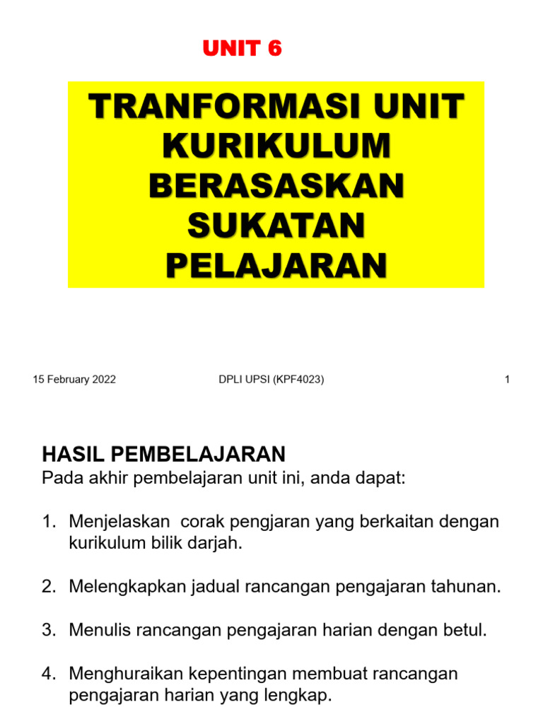 Nota 06 (Transformasi Unit-Unit Kurikulum) | PDF | Karier & Perkembangan