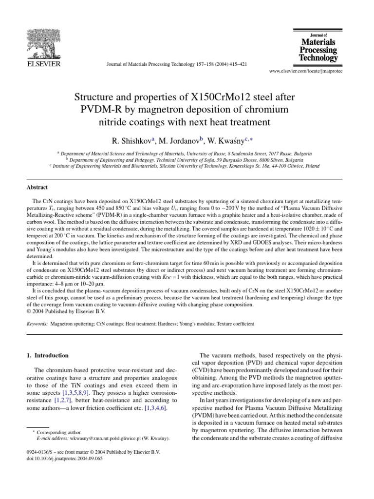 Structure and properties of X150CrMo12 steel after PVDM-R by magnetron deposition of chromium ...