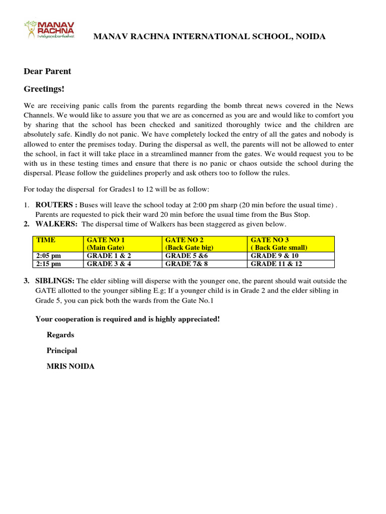 DISPERSAL CIRCULAR- 01-MAY -2024 | PDF