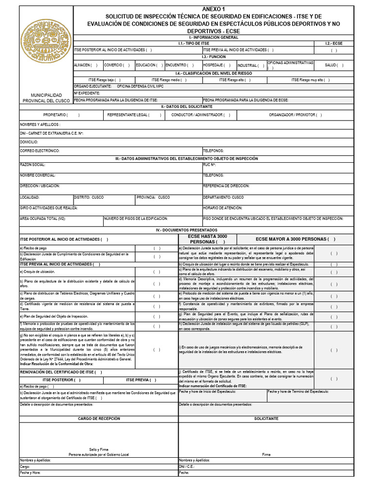 Anexo 01 Formato de Solicitud ITSE ECSE | PDF | Documento de identidad