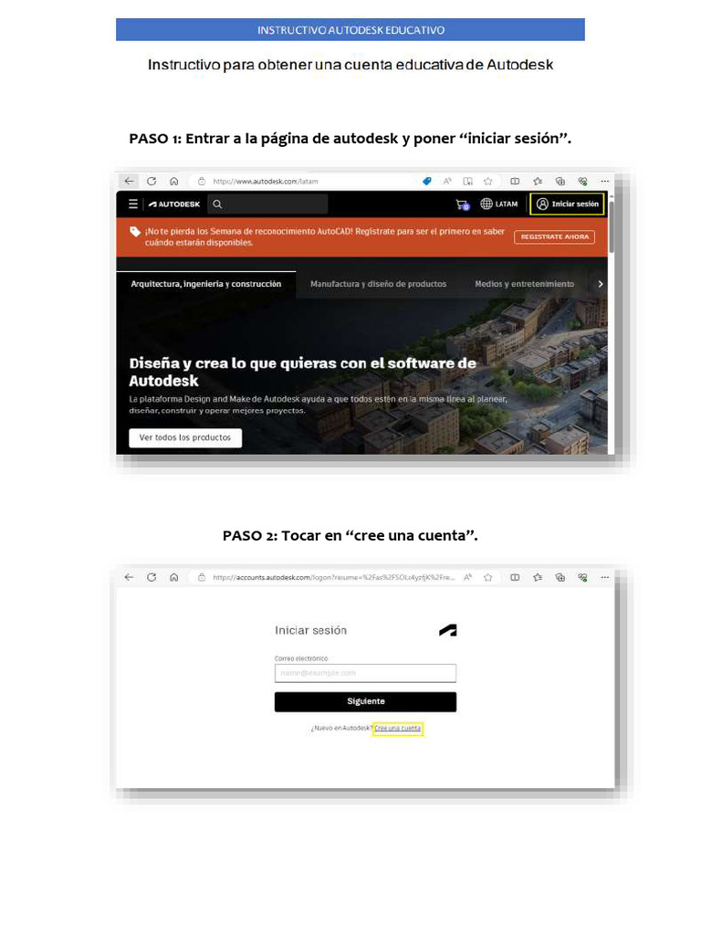 PASO 1: Entrar A La Página de Autodesk y Poner "Iniciar Sesión" | PDF