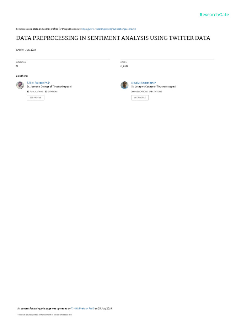 Data Preprocessing in Sentiment Analysis Using Twitter Data: July 2019 ... Data Preprocessing in Sentiment Analysis Using Twitter Data: July 2019 ...
