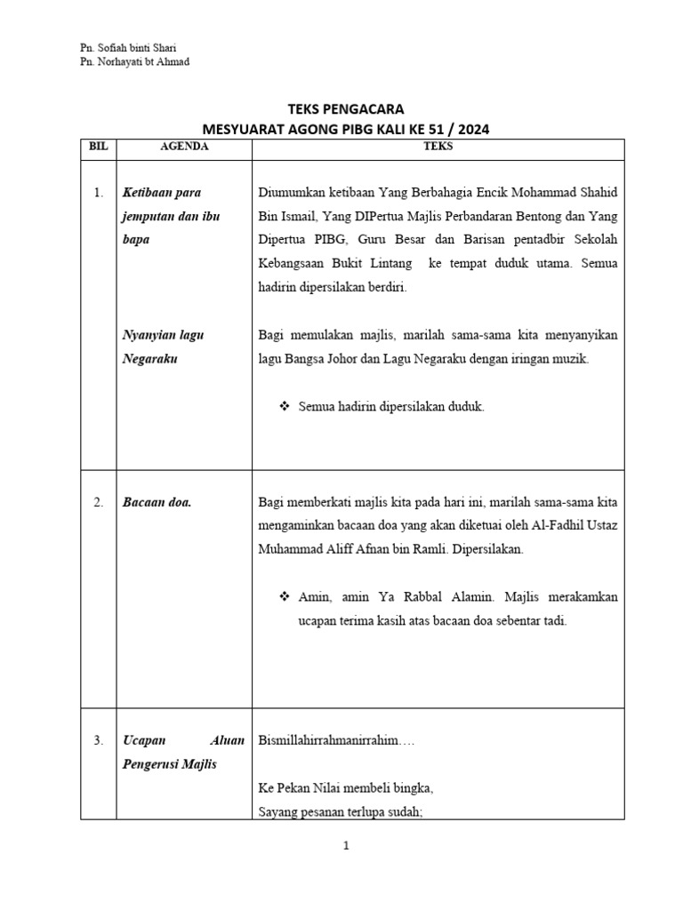 Teks Mesyuarat Agong Pibg 2024 | PDF