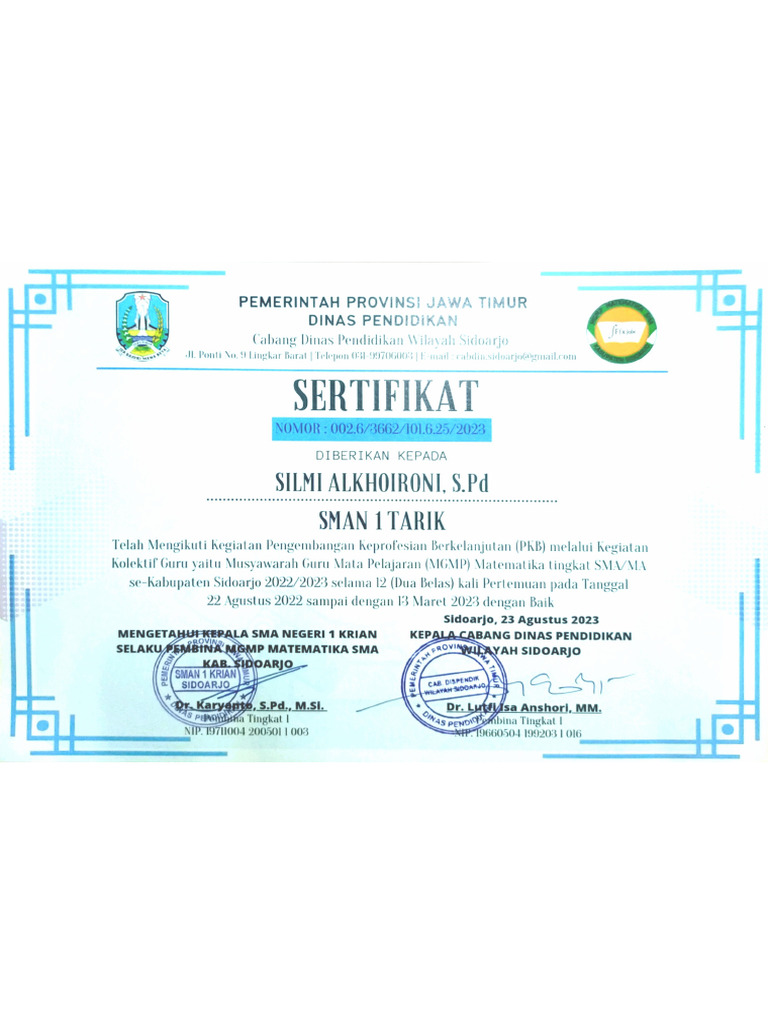Sertifikat MGMP 2023 | PDF
