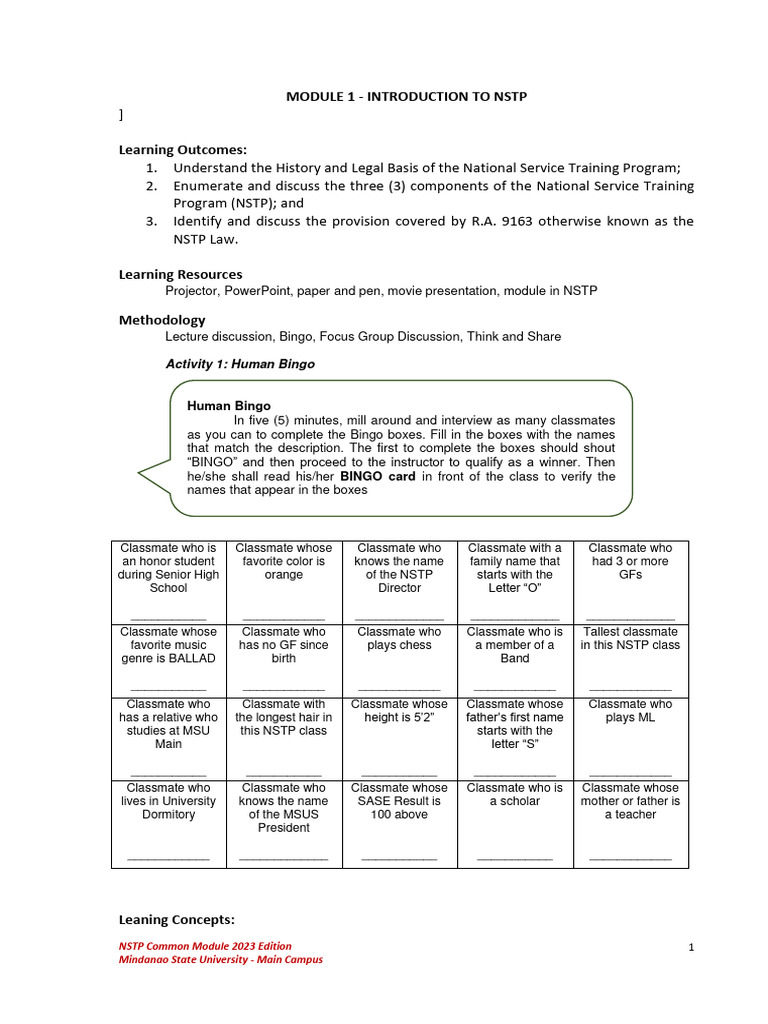 NSTP MODULE 1 Introduction To NSTP | PDF