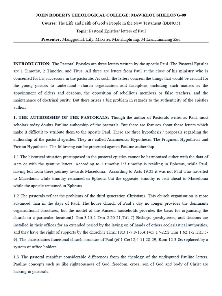 The Pastoral Epistles Are Three Letters Written by The Apostle Paul | PDF | Paul The Apostle ...