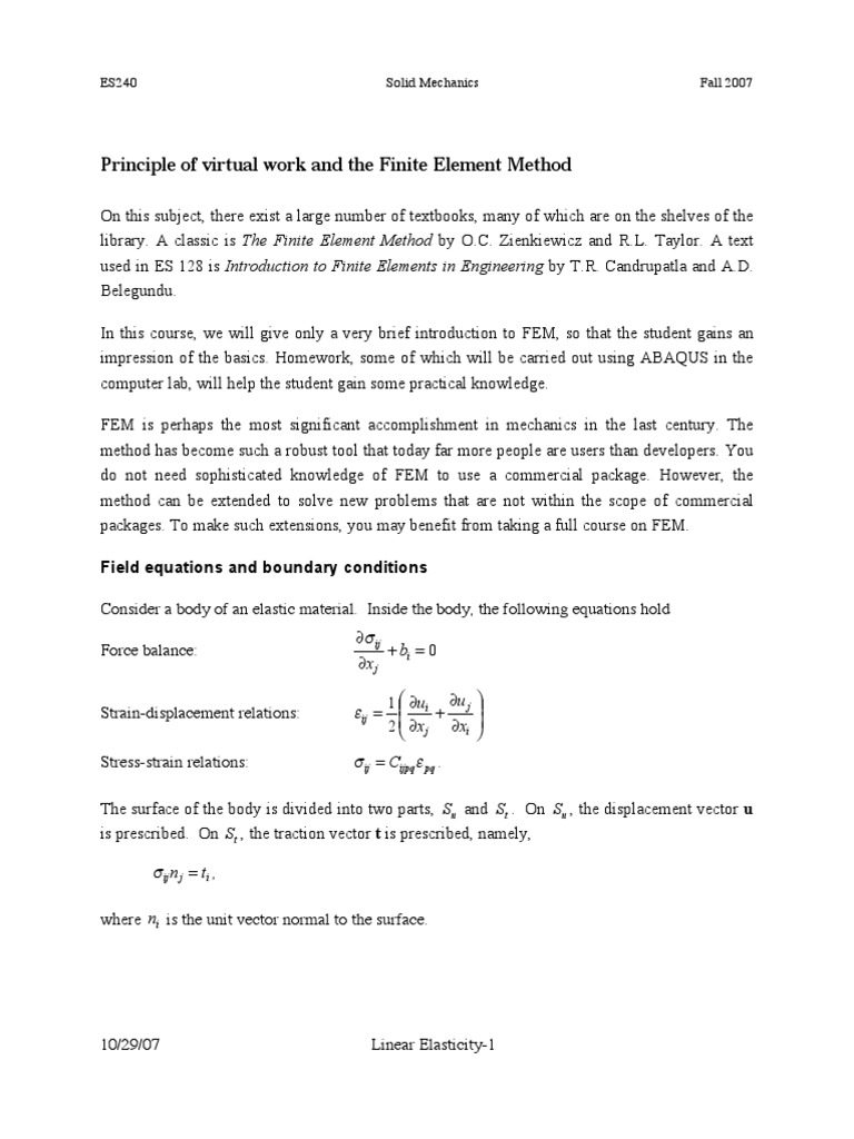 3 - Principle of Virtual Work and FEM | PDF | Finite Element Method ...