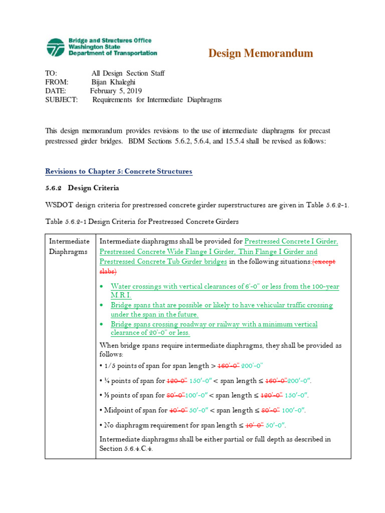Design Memorandum: Revisions To Chapter 5: Concrete Structures | PDF | Prestressed Concrete | Bridge