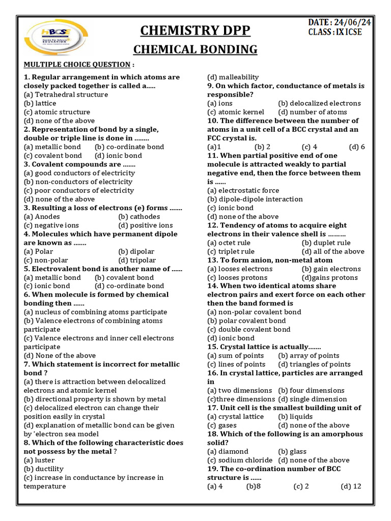Chemical Bonding (Class Ix Icse) Telco | PDF | Chemical Bond | Covalent ...