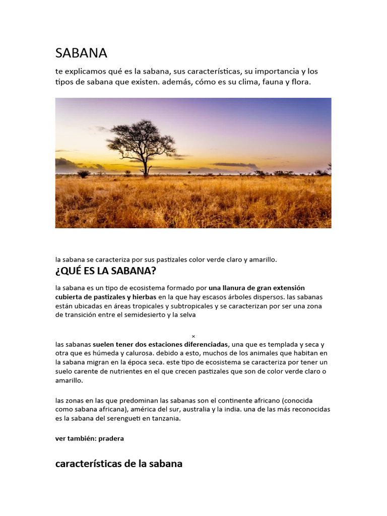 Características y Tipos de la Sabana | PDF | Sabana | Pradera