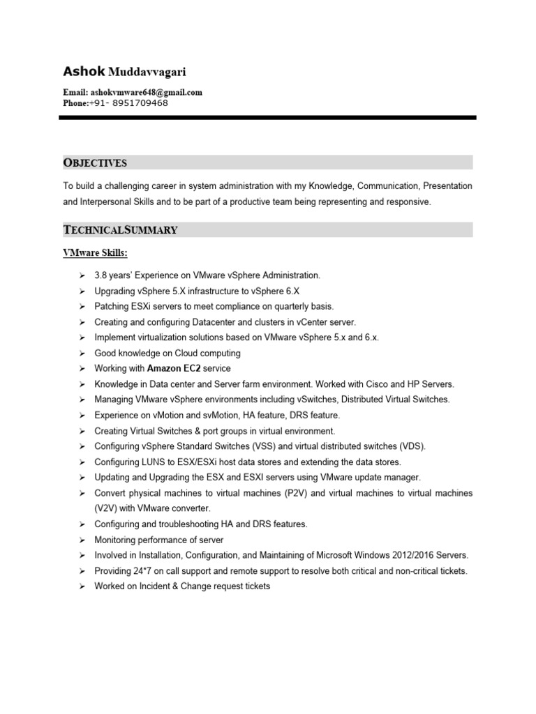 Ashok..Resume | PDF | Virtualization | Information Technology