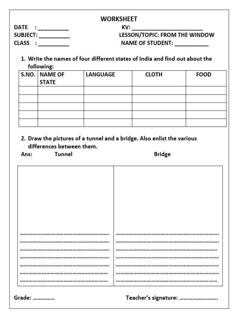 CBSE Class 4 EVS Revision Worksheet - From The Window | PDF