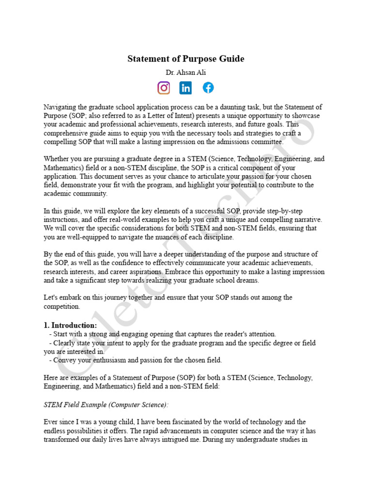 Statement of Purpose Guide | PDF | Artificial Intelligence ...