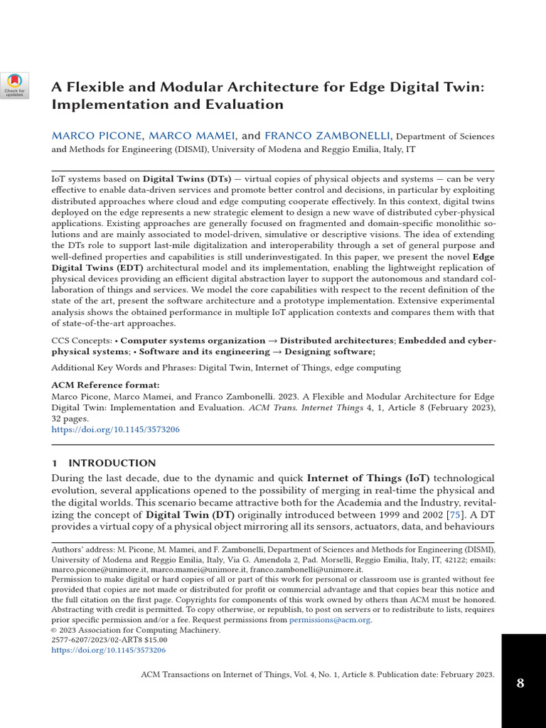 A Flexible and Modular Architecture For Edge Digital Twin | PDF ...