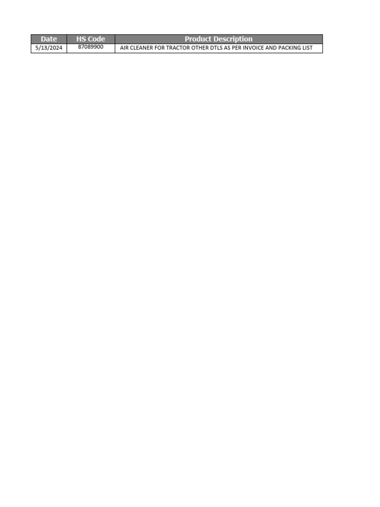 87089900 Export Sample | PDF