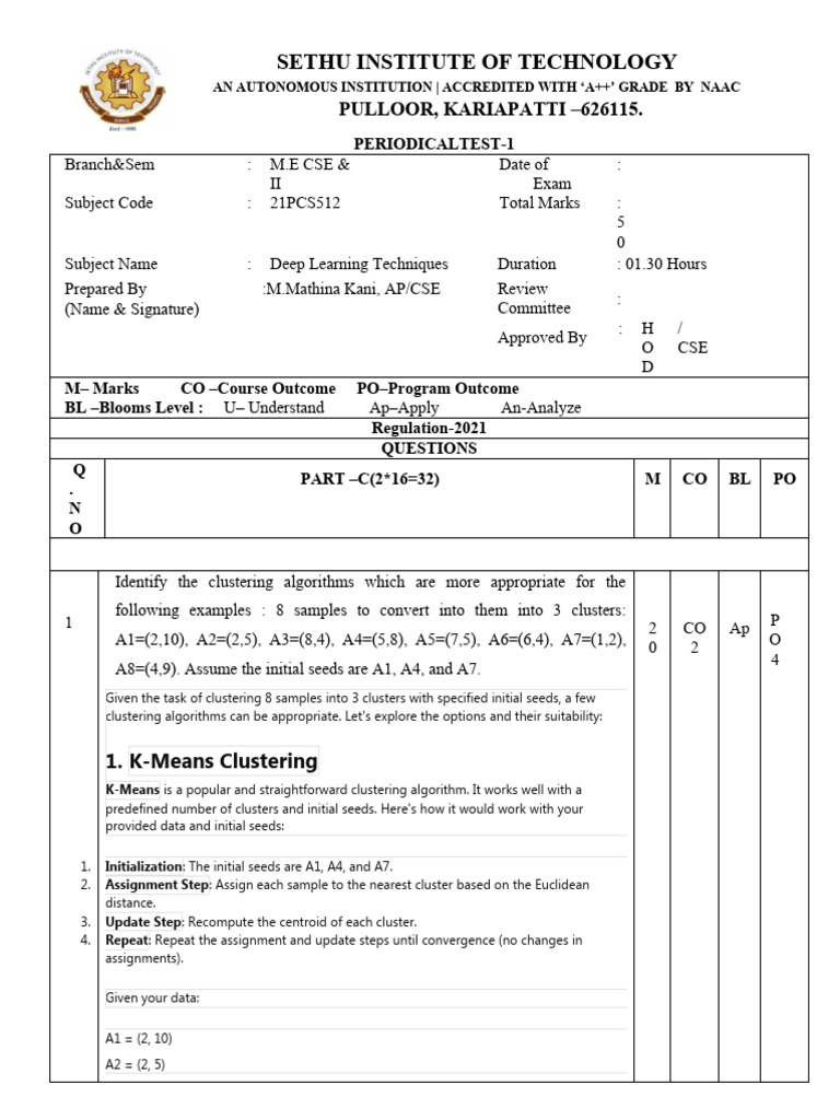 21PCS512 PT 1 - Ans | PDF | Cluster Analysis | Algorithms