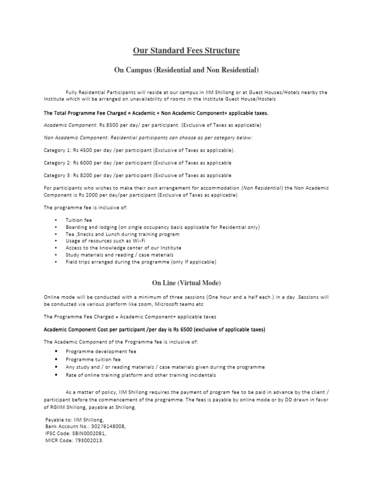 Standard Fee Structure | PDF | Fee | Taxes