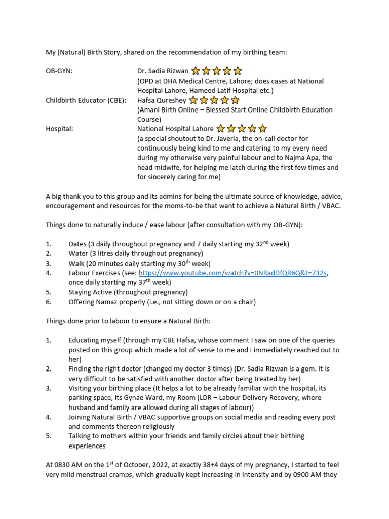 Sana's Birth Story | PDF | Childbirth | Caesarean Section