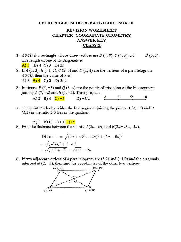Coordinate Geometry HYE Rev WS AK | PDF | Circle | Triangle