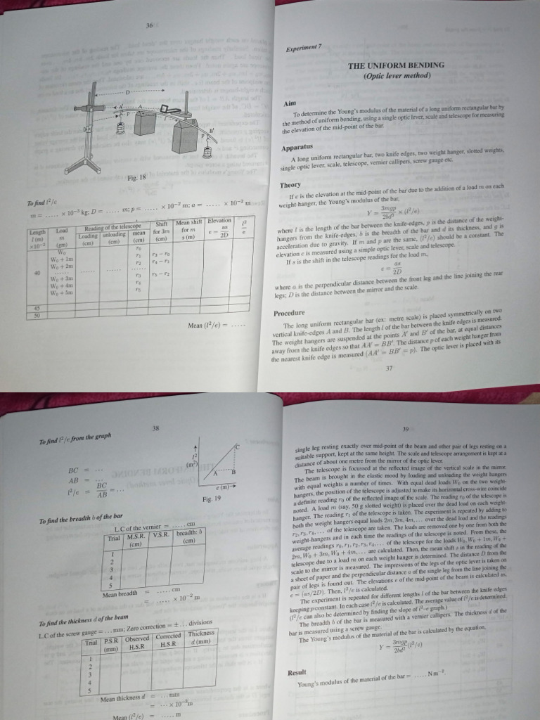 Uniform Bending (Optic Lever Method) Lab Manual | PDF