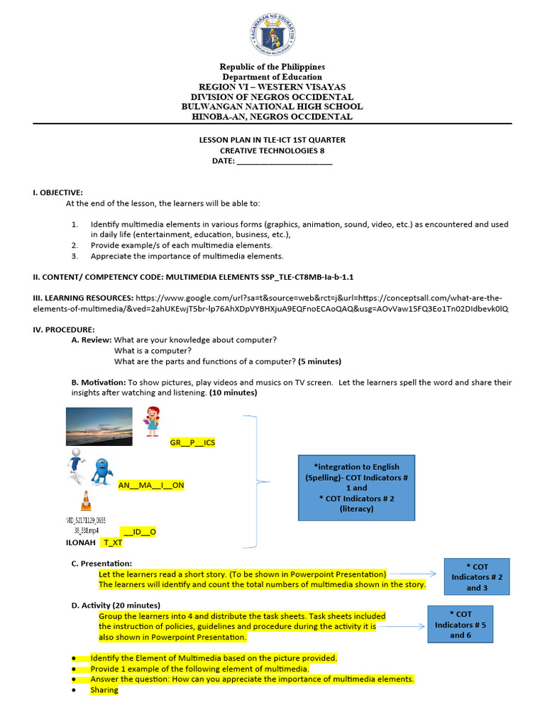 Grade 8 Creative Technology Lesson Plan | PDF | Multimedia | Learning