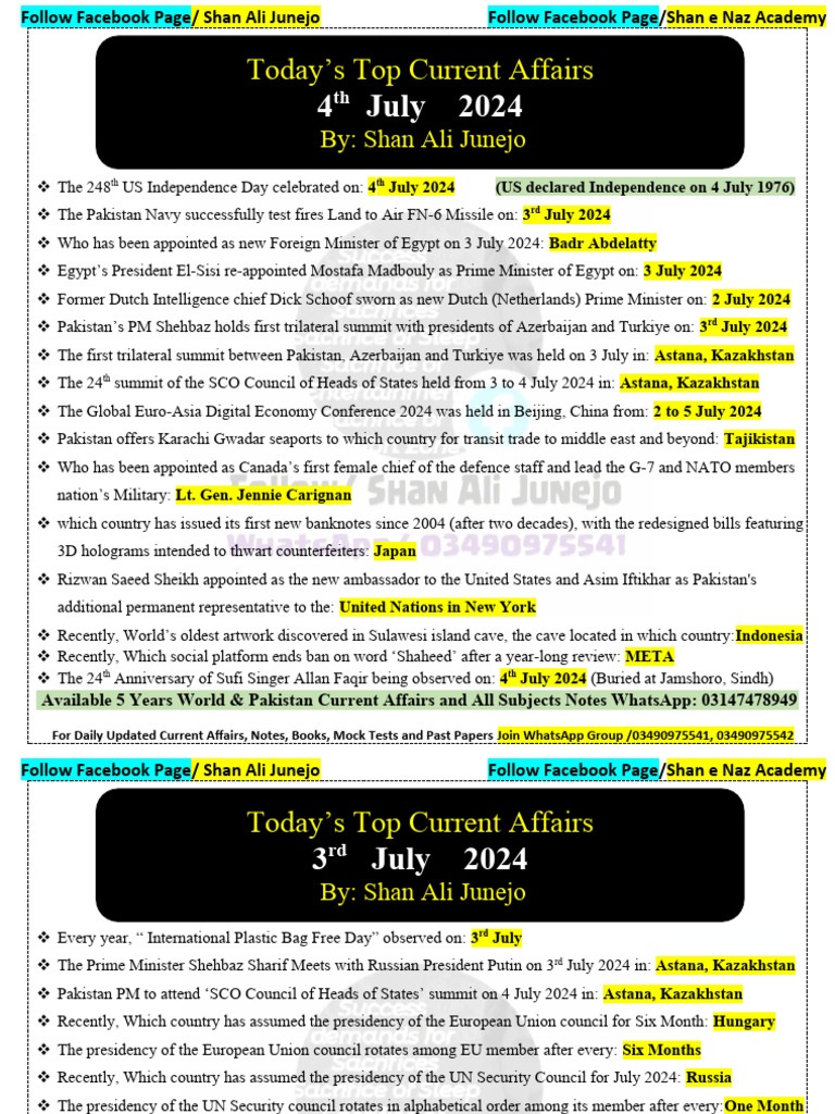2nd 3rd July Current Affairs | PDF | Pakistan